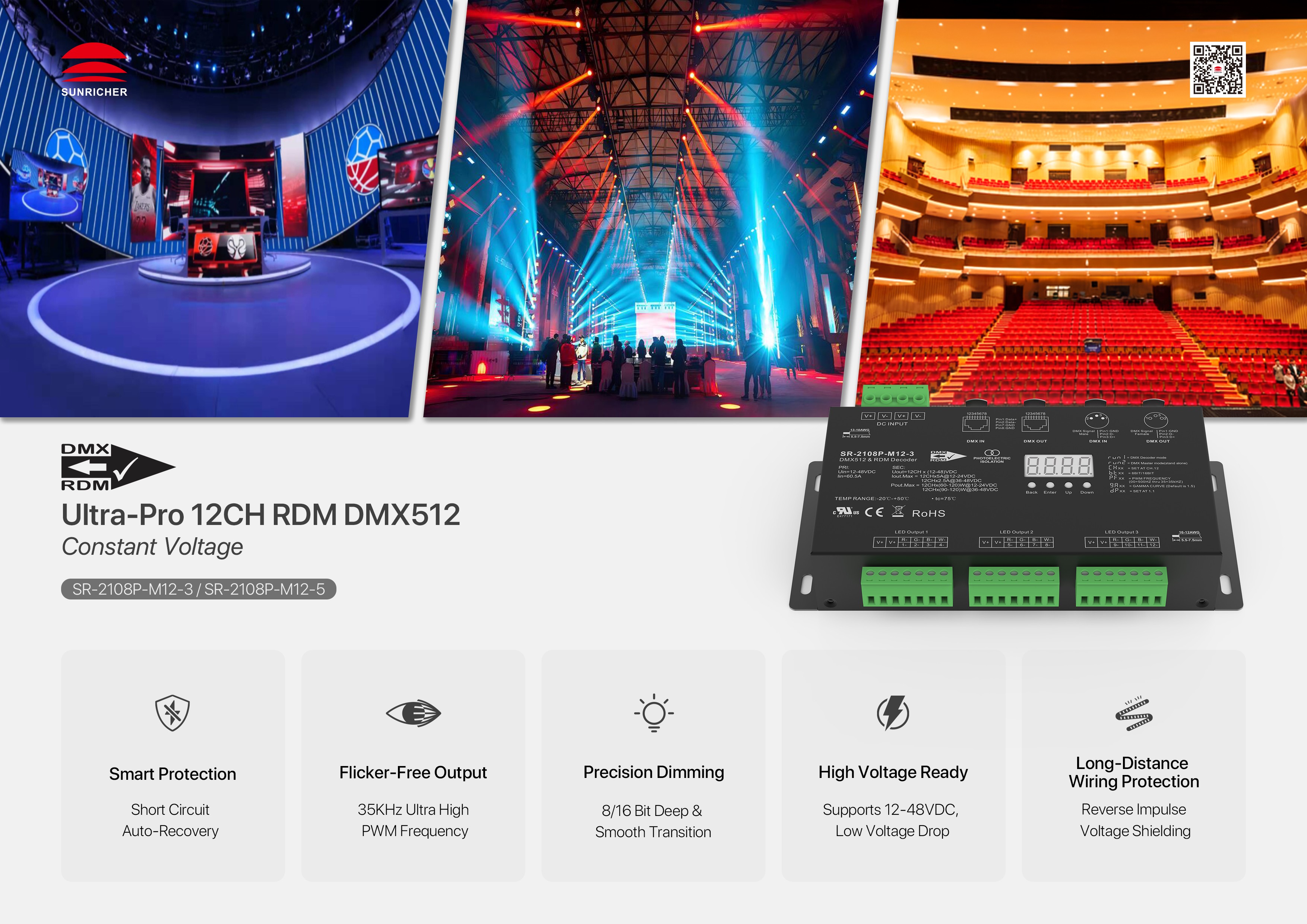 Ultra-Pro 12CH RDM DMX512 Decoder SR-2108P-M12-5/3