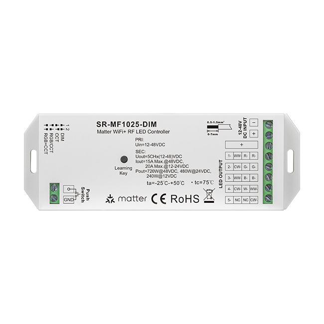 Matter Over WiFi DIM+ RF 4 in 1 LED Controller SR-MF1025-DIM