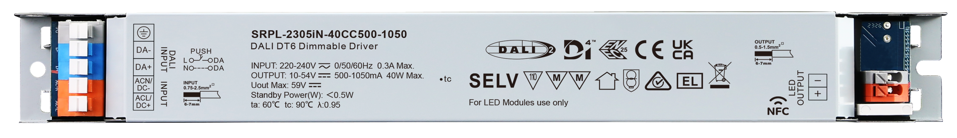 50W DALI D4i DT6 NFC LED Driver (Constant Current) SRPL-2305iN-50CC500-1050