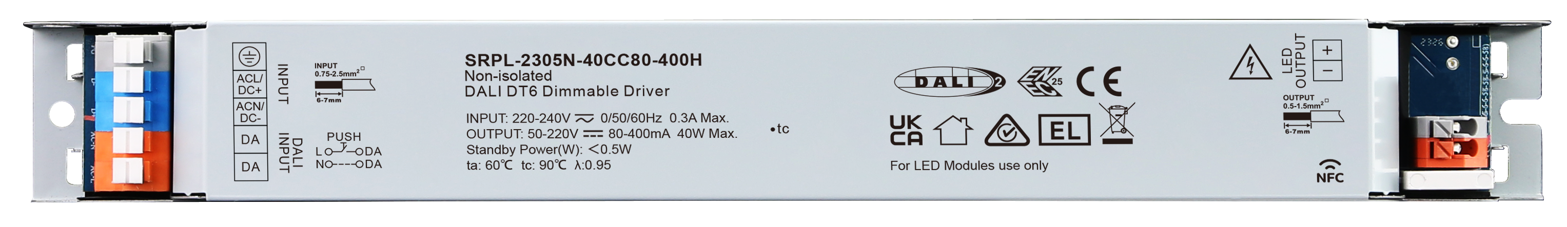 40W DALI D4i DT6 NFC LED Driver(Constant Current) SRPL-2305iN-40CC80-400H