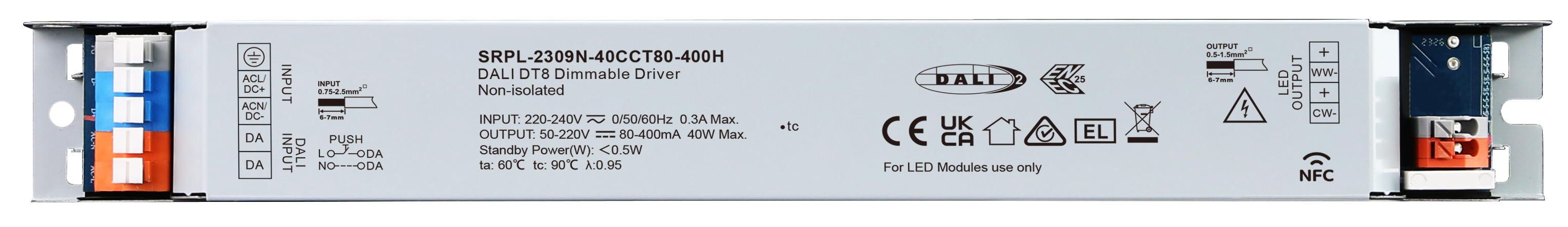 100W D4i NFC Programmable DALI DT8 Non-SELV Long Metal Casing LED Driver(Constant Current) SRPL ...