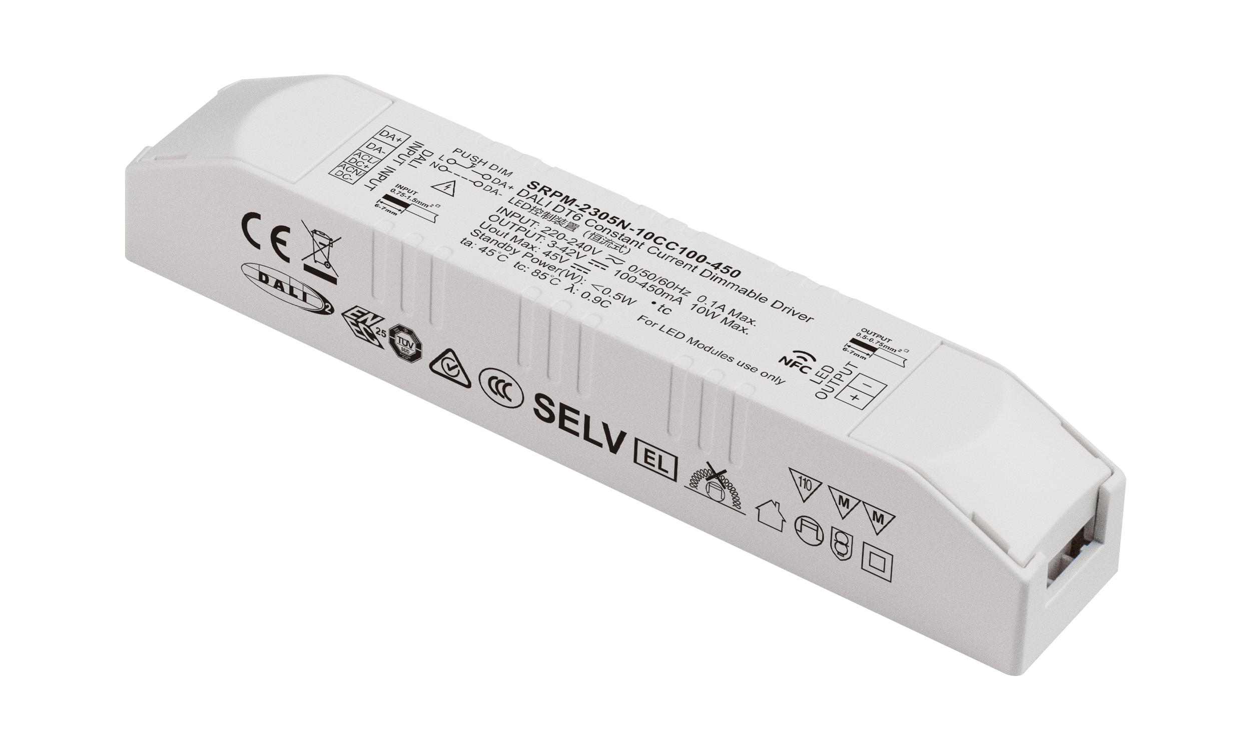 10W Mini DALI DT6 NFC LED Driver (Constant Current) SRPM-2305N-10CC100-450