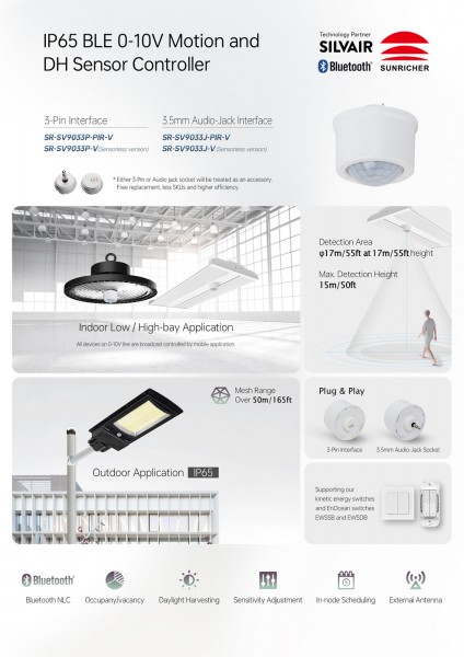 Silvair BLE to 0-10V PIR Motion Sensor with 3.5mm Audio-Jack SR-SV9033J ...