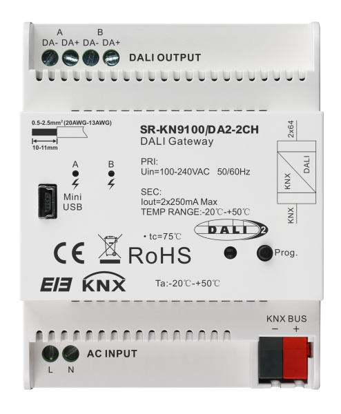 KNX to 2 Channel DALI Gateway SR-KN9100-DA2-2CH