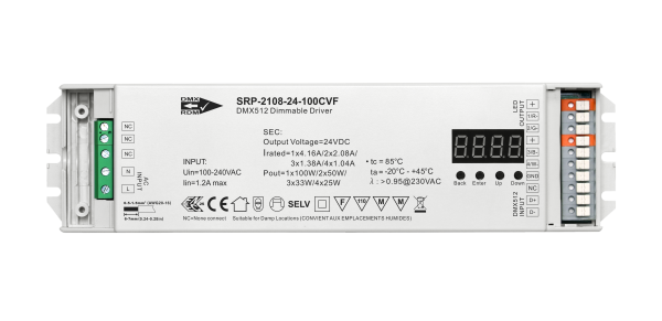 4 Channels Constant Voltage RDM Enabled DMX 96W Dimmable LED Driver SRP-2108-24-100CVF