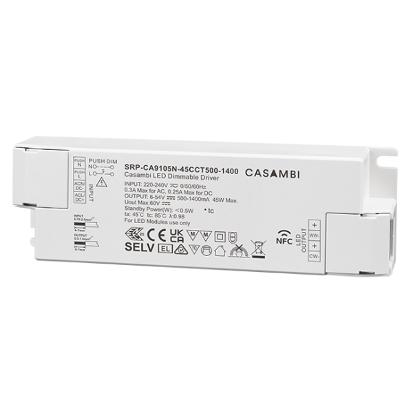 Casambi 45W 2CH NFC Enabled LED Driver (Constant Current) SRP-CA9105N-45CCT500-1400