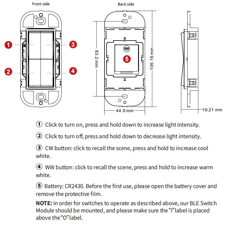 BLE Battery Powered Push Button Switch SR-SBP2801K4-BLE-E(US)